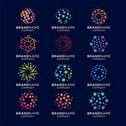 Flat microelectronics circuits technology logo set