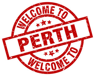 Welcome to perth red square grunge stamp Vector Image