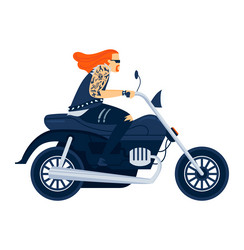 Biker with girl riding a retro motorcycle cartoon Vector Image