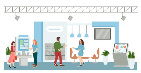 Exhibition booth flat set Royalty Free Vector Image