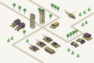 Isometric military base flowchart Royalty Free Vector Image