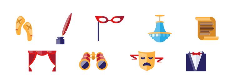 Theatre acting performance flat icons and object Vector Image