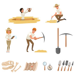 Set isolated icons for archeology paleontology Vector Image