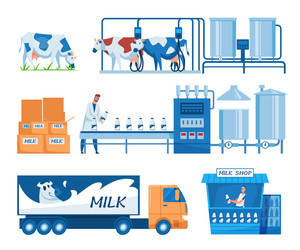 Production and processing milk stages set Vector Image