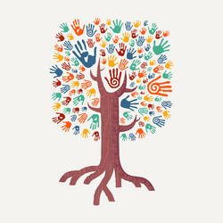 Hand print tree of diverse community team Vector Image
