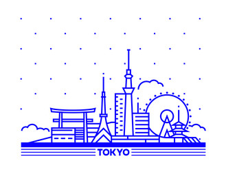 Tokyo skyline japan line art Royalty Free Vector Image