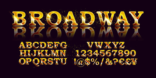 Broadway neon sign style font design Royalty Free Vector