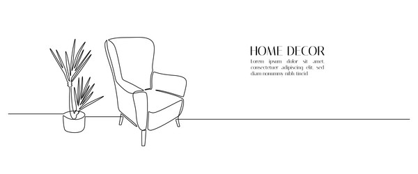 Home interior in one continuous line drawing Vector Image