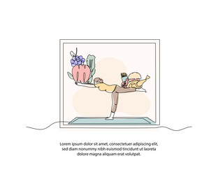 One line nutrition dish poster drawing with frame Vector Image