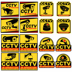 Set labels sign cctv security camera sticker Vector Image