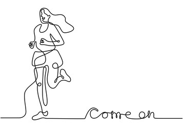 One line drawing female athlete sprint Royalty Free Vector