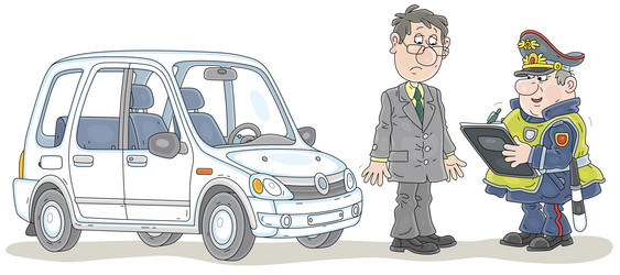 Funny traffic policeman stopping a truck on road Vector Image