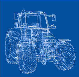 Outline blueprint tractor side front and top Vector Image