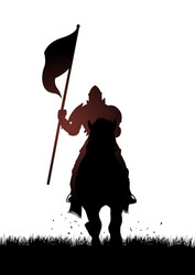 Symbol medieval knight on horse carrying a flag Vector Image