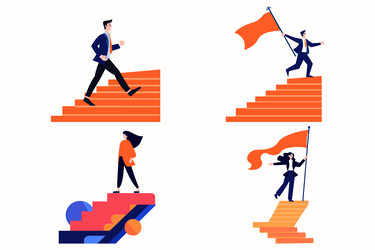 Hand drawn businessman walking up stairs Vector Image