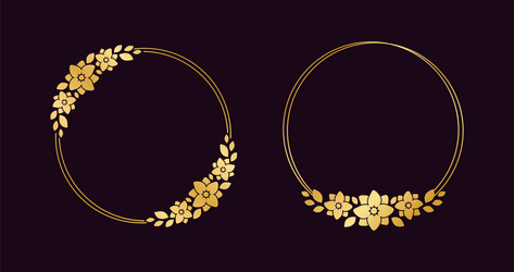 Round gold floral frame set luxury golden Vector Image