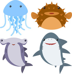 Four types of sea animals on white background Vector Image