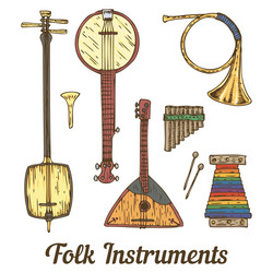 Folk music instruments store retro poster Vector Image