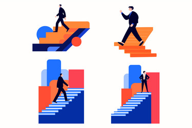 Hand drawn businessman walking up stairs Vector Image