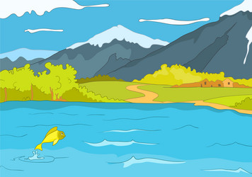 Summer landscape blue lake with wooded shore Vector Image