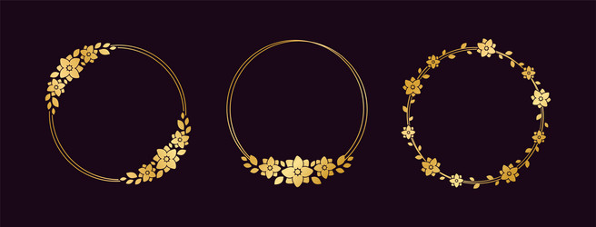 Round gold floral frame set luxury golden Vector Image