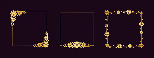 Square gold floral frame collection set luxury Vector Image
