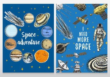 Card planets in solar system and astronaut Vector Image