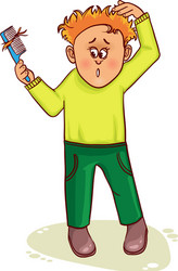 Little cartoon man with hair fall Royalty Free Vector Image