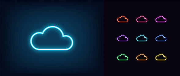 Outline neon cloud ai icon set glowing neon cloud Vector Image