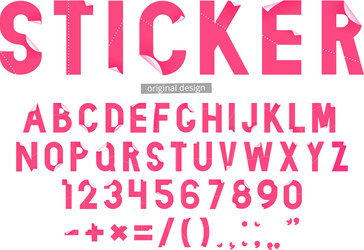 Sticker font in paper art style on white Vector Image