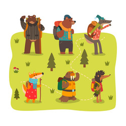 Wild animals traveling and hiking walking Vector Image