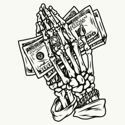 Skeleton hand holding dollar bills Royalty Free Vector Image