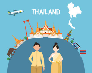 Big cartoon set of thai landmarks symbols animals Vector Image