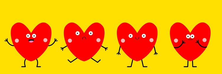 Cute hearts with eyes smiling sad face head hands Vector Image