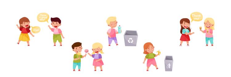 Flat set of polite children in different Vector Image