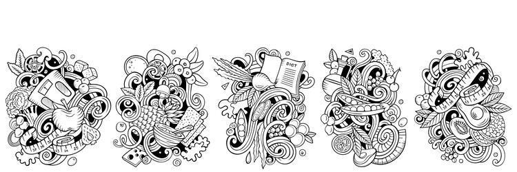 Colorful Diet Food Doodle Set Royalty Free Vector Image