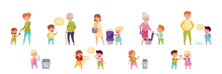 Flat set of polite children in different Vector Image