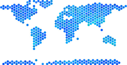 Blue hexagon world map Royalty Free Vector Image