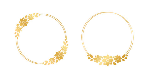 Round gold floral frame set luxury golden frame Vector Image