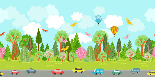 Idealistic seamless border with rural landscape Vector Image
