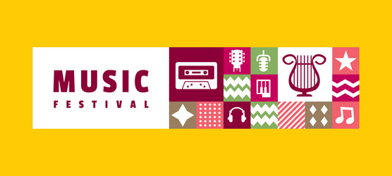 Flat music horizontal banner design Royalty Free Vector