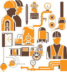 Engineer and equipment icons Royalty Free Vector Image