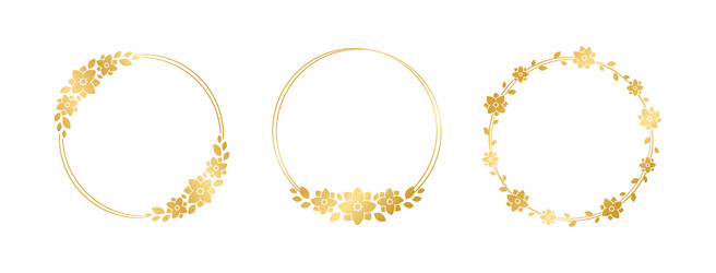 Round gold floral frame set luxury golden frame Vector Image