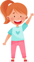 Smiling girl character greeting waving hand Vector Image