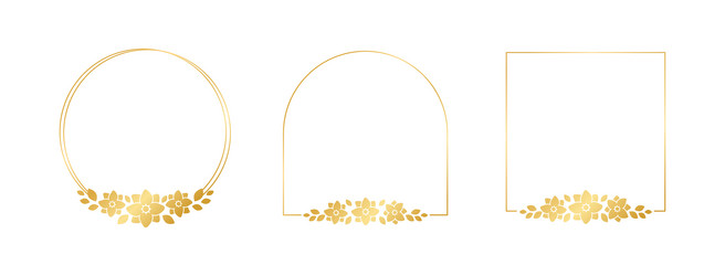 Gold geometric floral frame template set luxury Vector Image
