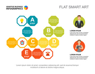 Five circles process chart template Royalty Free Vector
