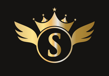 Wing logo on letter r concept with crown icon Vector Image