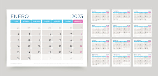 Spanish 2023 calendar planner template table Vector Image