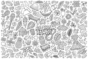 Colorful doodle cartoon set of hawaii Royalty Free Vector