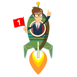 Man holding number one flag successful start up Vector Image